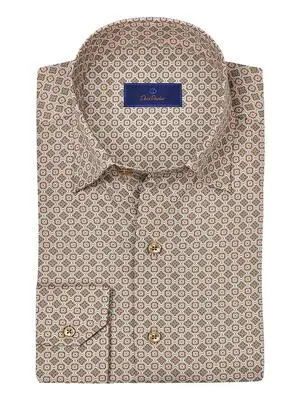 David Donahue Regular Fit Geometric Print Sport Shirt - Choc/multi