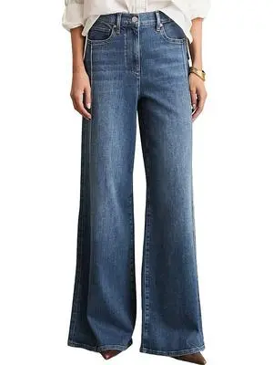 REISS Petite Heather Mid-rise Wide Leg Jeans - Mid Blue