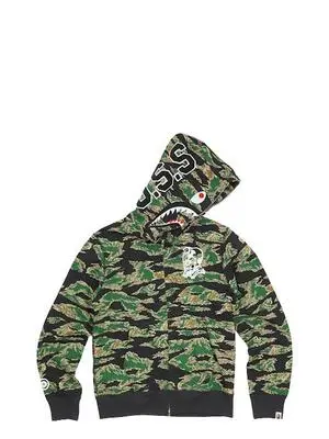 A BATHING APE Bape Ursus Tiger Camo Shark Full Zip Hoodie Green