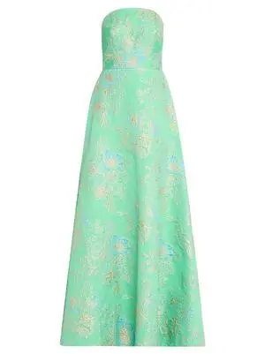 Rickie Freeman For Teri Jon Rickie Freeman For Teri Jon Strapless Metallic Floral Jacquard Gown Green Mult