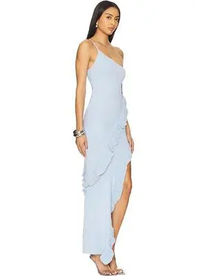 DODIEE Paloma Sculpt-knit One Shoulder Frill Dress - Light Blue