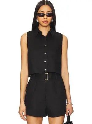 HEVRON Katja Linen Cropped Top - Black