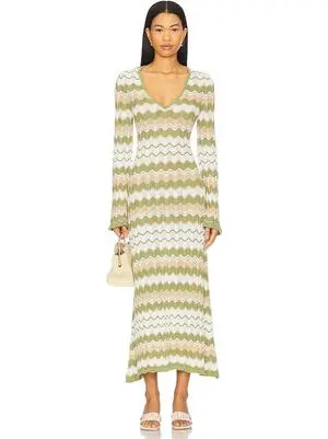 Minkpink Melody Knit Midi Dress - Green & Sand