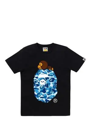 A BATHING APE ABC Camo Milo On Big Ape Tee Shirt Black/blue
