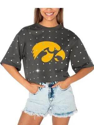 GAMEDAY COUTURE Iowa Hawkeyes Rhinestone Crop T-shirt - Gray