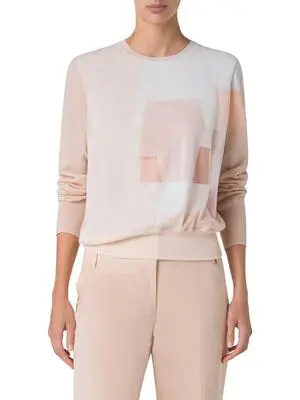 Akris Intarsia Trapezoid Cotton & Silk Blend Sweater - Seashell