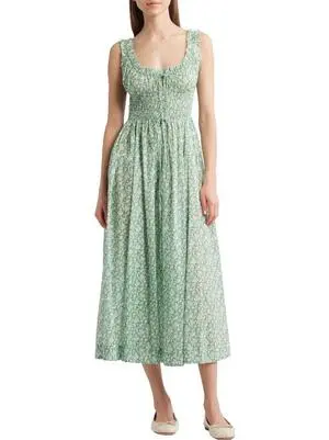DÔEN Emmaretta Floral Pleated Voile Maxi Dress - Peridot Tea Floral