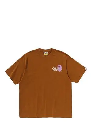 A BATHING APE Cursive College Logo Relaxed Fit Tee Shirt - Brown