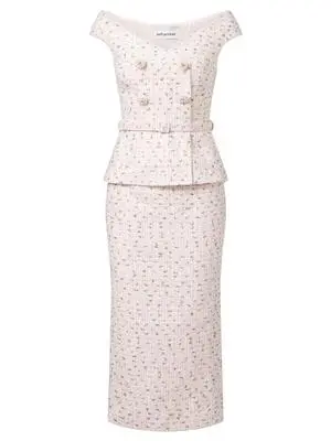 SELF-PORTRAIT Embellished Bouclé Midi Dress - Beige