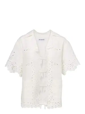 SELF-PORTRAIT Embroidered Cutout Linen And Cotton Top - White