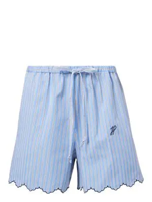 Patou Scalloped Striped Poplin Shorts - Blue