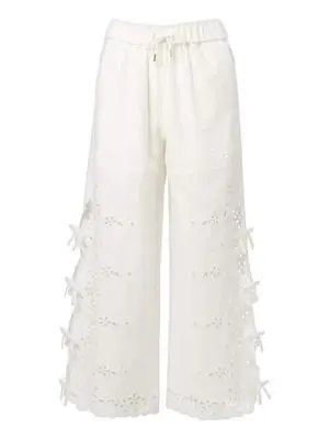 SELF-PORTRAIT Embroidered Wide-leg Pants - White