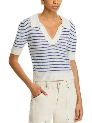 PISTOLA Billie V-neck Polo Crochet Sweater - Martitime Shell Stripe