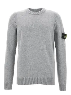 Stone Island Logo Badge Sweater - Gray