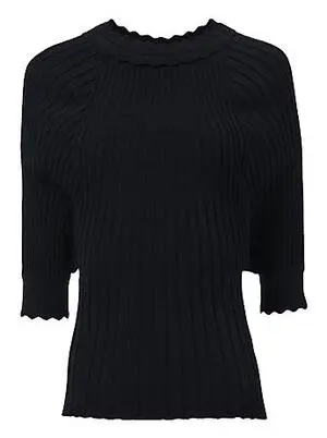 LEEM Batwing Ribbed Knitted Top - Black