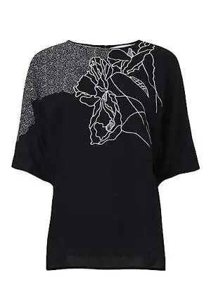 LEEM Floral-embroidered Bamboo And Cotton Top - Black