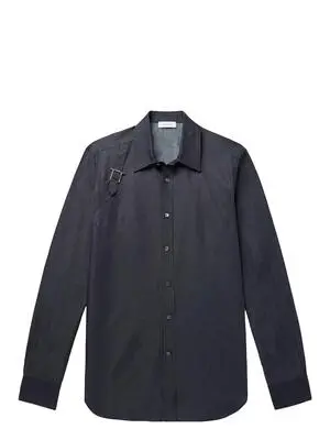 Alexander McQueen Buckle-detailed Cotton And Lyocell-blend Shirt - Blue