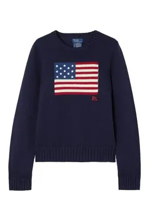 Polo Ralph Lauren Flag Intarsia Cotton Sweater - Blue