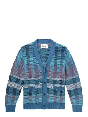 CORRIDOR Checked Organic Pima Cotton Cardigan - Blue