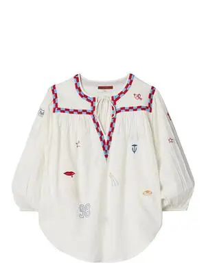 MOTHER The Breeze Embroidered Cotton-blend Voile Blouse - White