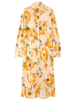 Acne Studios Floral-print Jersey Midi Shirt Dress - Orange