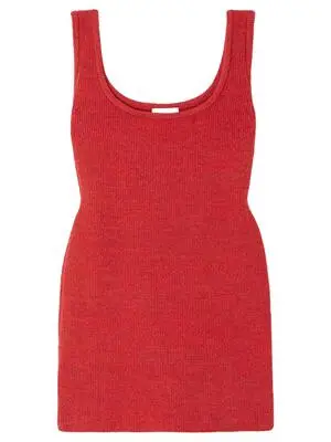 Magda Butrym Cotton Crochet-trimmed Ribbed-knit Mini Dress - Red