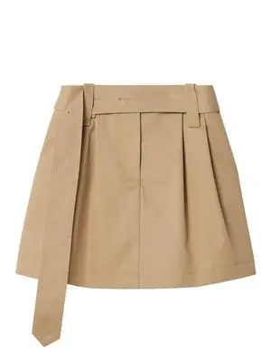 MONCLER Belted Pleated Twill Mini Skirt