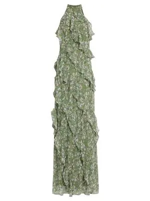 MIKAEL AGHAL Mikael Aghal Ruffled Floral-Print Chiffon Gown