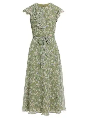 MIKAEL AGHAL Ruffled Floral-print Chiffon Midi Dress - Leaf Green