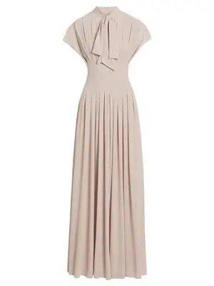 MIKAEL AGHAL Pussy-bow Pleated Maxi Dress - Beige