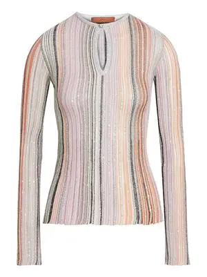 Missoni Sequin-embellished Striped Ribbed-knit Sweater - Pastel Pink