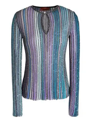 Missoni Sequin-embellished Striped Ribbed-knit Sweater - Violet