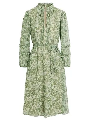 MIKAEL AGHAL Ruffled Floral-print Chiffon Dress - Leaf Green