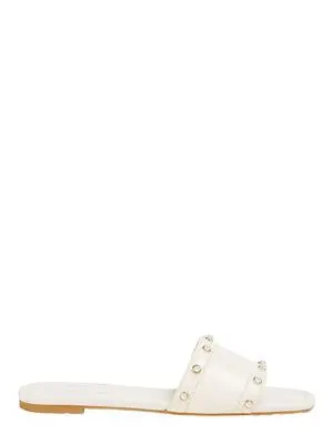STUART WEITZMAN Faux Pearl-Embellished Leather Slides Off-white