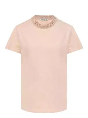 Moncler Crochet-detail Cotton T-shirt - Pink