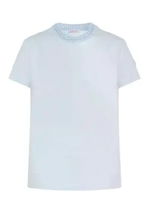 Moncler Crochet-detail Cotton T-shirt - Blue