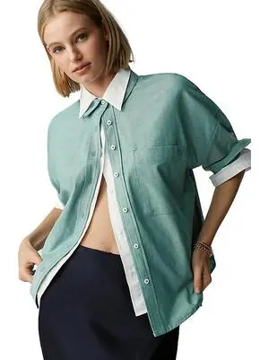 Maeve The Mabel Boxy Oxford Shirt - Ultramarine Green