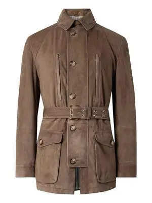 Brunello Cucinelli Belted Suede Field Jacket - Brown
