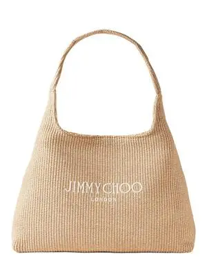 JIMMY CHOO Embroidered Raffia Tote - Neutrals
