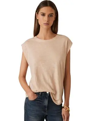 REISS Mara Linen T-shirt - Peach