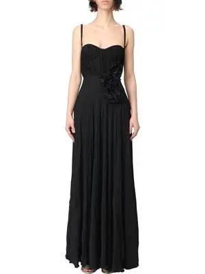 Elisabetta Franchi Maxi Dress With Floral Embellishment - Black
