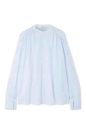 Another Tomorrow Gathered Organic Cotton-voile Shirt - Blue
