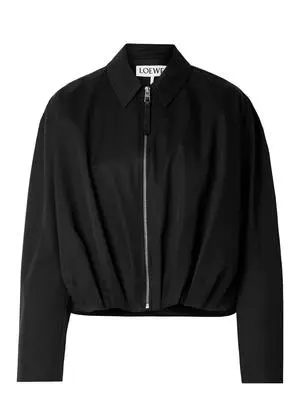 Loewe Gathered Cotton And Silk-blend Twill Jacket - Black