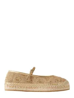 JIMMY CHOO Metallic Leather-trimmed Embroidered Platform Espadrilles - Brown