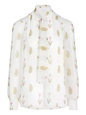 Giambattista Valli Floral Silk Blouse - White