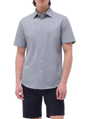 Bugatchi Miles Ooohcotton® Gingham Short Sleeve Button-up Shirt - Black