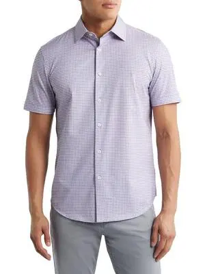 Bugatchi Miles Ooohcotton® Gingham Short Sleeve Button-up Shirt - Pink