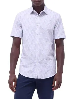 Bugatchi Miles Ooohcotton® Pineapple Print Short Sleeve Button-up Shirt Sky