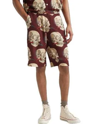 ENDLESS JOY ENDLESS JOY Skull Print Crepe Shorts Oxblood