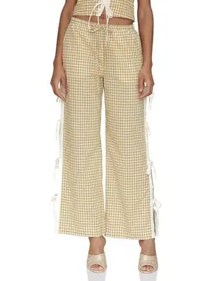 Avec Les Filles Side Tie Gingham Pants - Olio Gingham